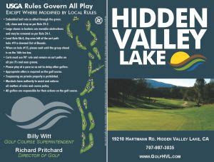 Scorecard Hidden Valley Lake Golf Course