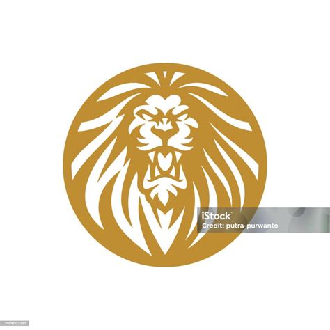 사자 머리와 원형 마스코트 로고 디자인 라이온 엠블럼 벡터 일러스트 레이 션 갈기에 대한 스톡 벡터 아트 및 기타 이미지 갈기 고양잇과 금색 Istock