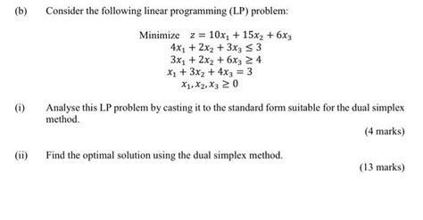 Solved Dual Simplex Method Is Required To Solve This Chegg Com