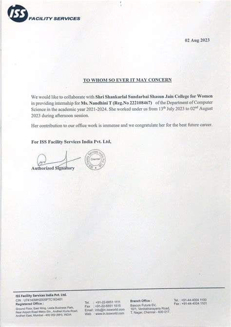 Nandhini T On Linkedin Issfacilityservices Internshipcompletion