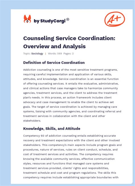 Counseling Service Coordination Free Essay Example