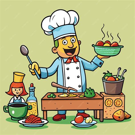 Cartoon Character Cooking Gourmet Meal Icon Premium Ai Generated Vector