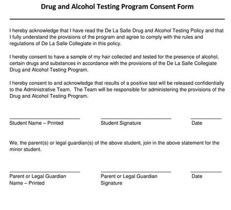 Free Drug Testing Consent Forms And Templates Word Pdf