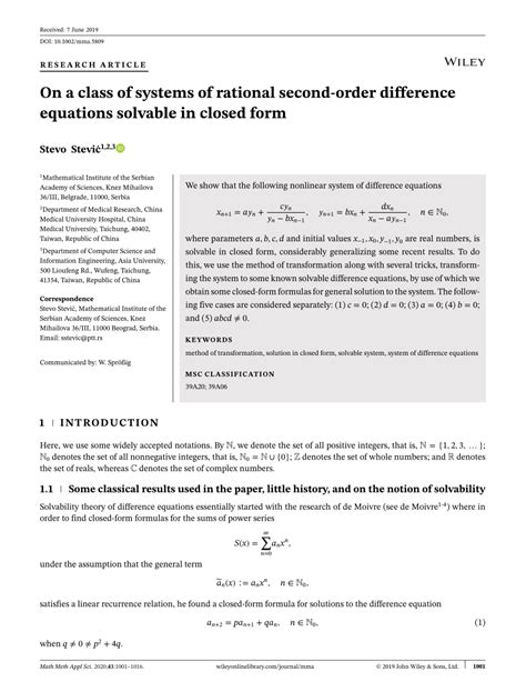 On A Class Of Systems Of Rational Second‐order Difference Equations Solvable In Closed Form