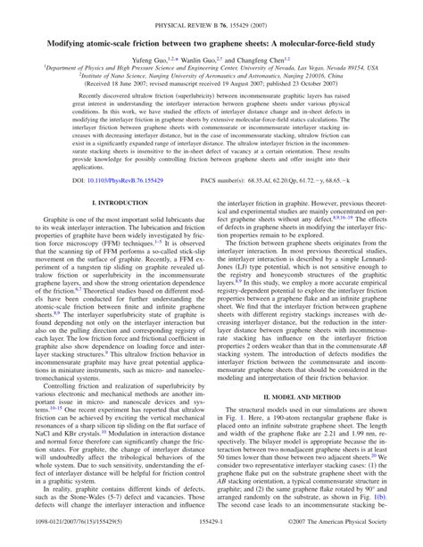 Pdf Modifying Atomic Scale Friction Between Two Graphene Sheets A