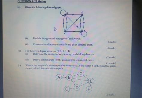 Solved Question 3 25 Marks A Given The Following Directed