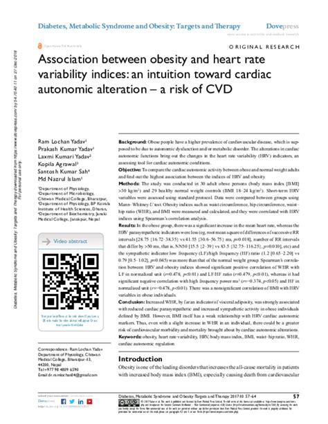 Pdf Association Between Obesity And Heart Rate Variability Indices An Intuition Toward