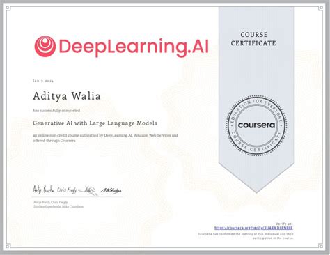 my certificate in generative ai with llms from deeplearning ai aditya