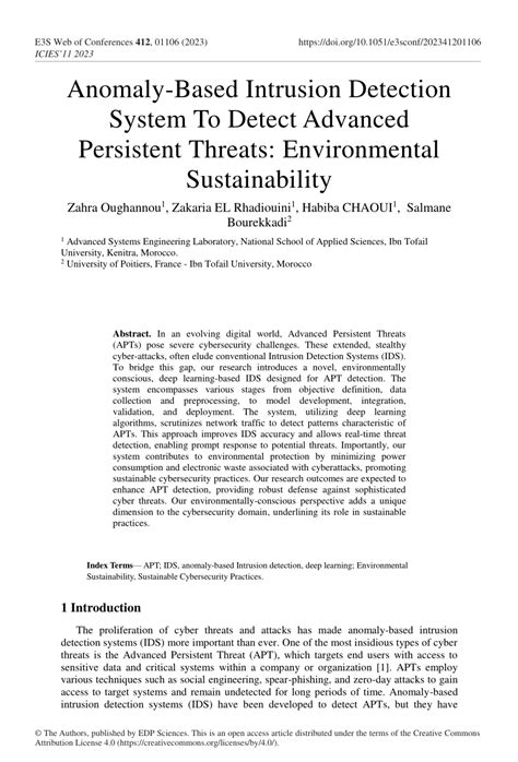 Pdf Anomaly Based Intrusion Detection System To Detect Advanced Persistent Threats