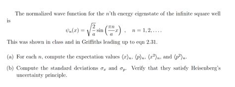 Solved The Normalized Wave Function For The N Th Energy Chegg Com