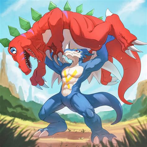 Xv Mon And Tyranomon Digimon Drawn By Kubotakeita Danbooru