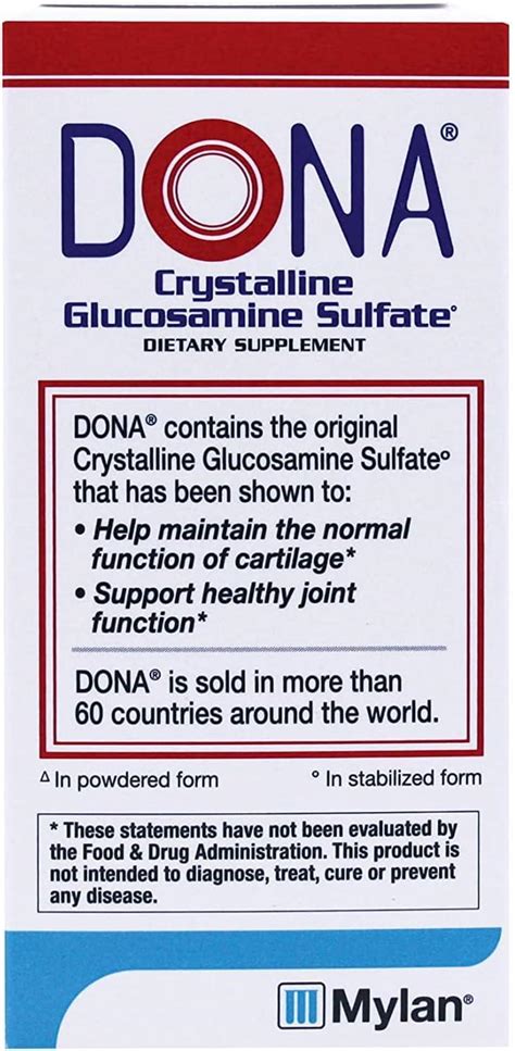 Dona Crystalline Glucosamine Sulfate 750mg 60 Count X 2 Total 120