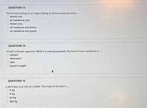 Solved The Force S Acting On An Object Falling At Terminal Chegg