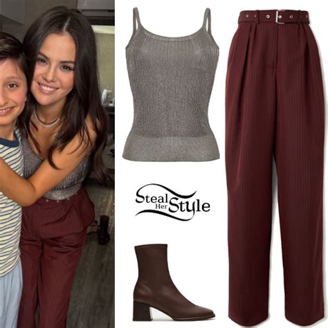 Selena Gomez Metallic Top Burgundy Pants