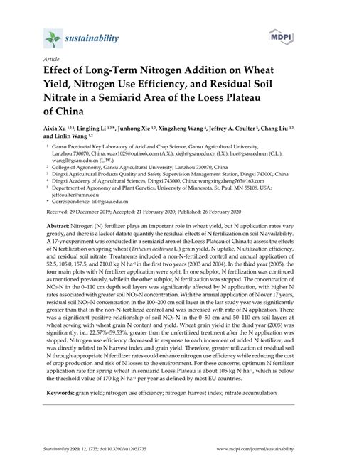 (PDF) Effect of Long-Term Nitrogen Addition on Wheat Yield, Nitrogen Use Efficiency, and ...