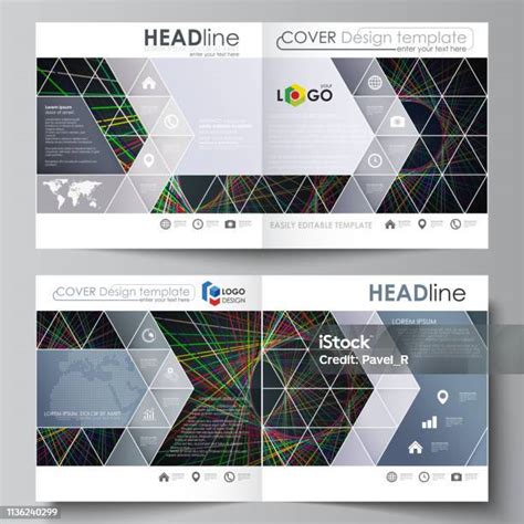 스퀘어 디자인 Bi 배 브로셔 잡지 전단지 소책자 또는 보고서에 대 한 비즈니스 템플릿 커버 리플 렛 추상적인 벡터 레이아웃 밝은 색상 라인 화려한 아름 다운 배경입니다
