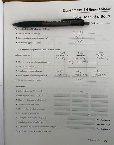 Solved Experiment 14 Report Sheet Molar Mass Of A Solid