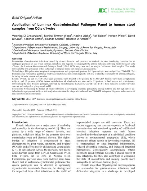 Pdf Application Of Luminex Gastrointestinal Pathogen Panel To Human Stool Samples From Côte D