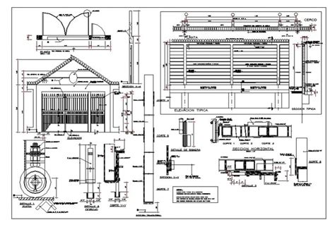 School Gate Elevation And Section Details Dwg File