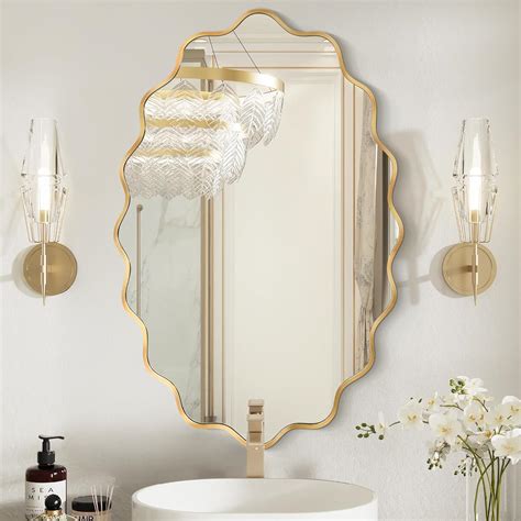 Dorlicecass Oval Wavy Mirror Irregular Wall Mirror 24x36 Gold