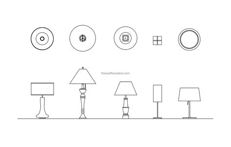 5 Table Lamps Plans Elevations AutoCAD Block Free Cad Floor Plans