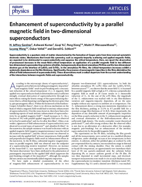Pdf Enhancement Of Superconductivity By A Parallel Magnetic Field In Two Dimensional