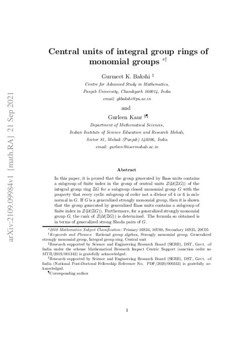 Pdf Central Units Of Integral Group Rings Of Monomial Groups