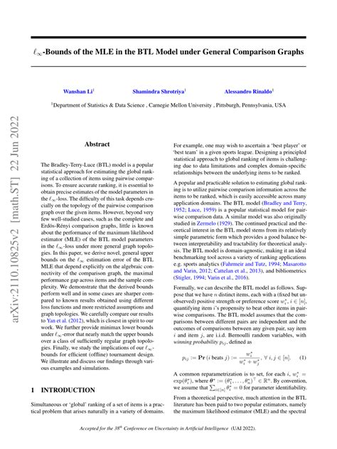 Pdf The Performance Of The Mle In The Bradley Terry Luce Model In Ell Infty Loss And