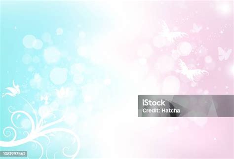 나비 판타지 마법 Bokeh 모호한 분산형 별 먼지 반짝이 스파클 자연 꽃 아름다움 개념 2 톤 추상 배경 벡터 일러스트 레이 션 요정 가공의 인물에 대한 스톡 벡터 아트