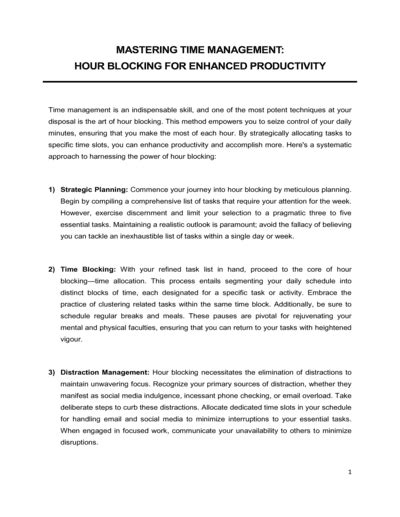 Mastering Time Management Hour Blocking Template [free Download] Word And Pdf
