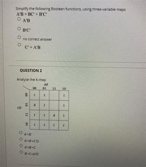 Solved Simplify The Following Boolean Functions Using
