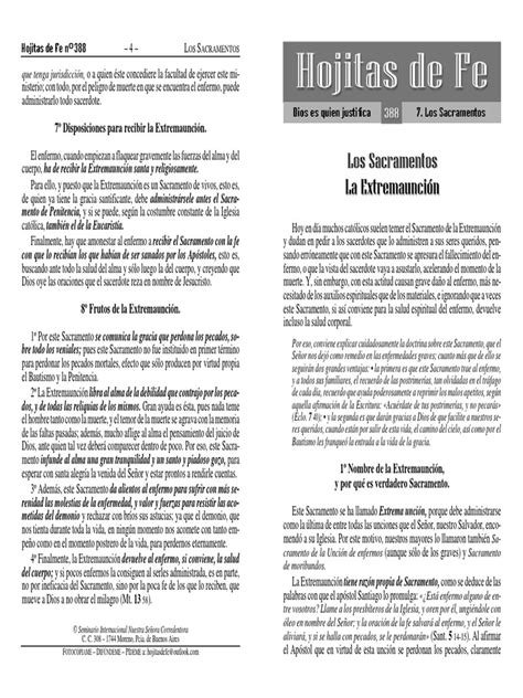 Hojitas De Fe 388 A4 La Extremaunción Pdf Sacramentos Adoración Cristiana Y Liturgia