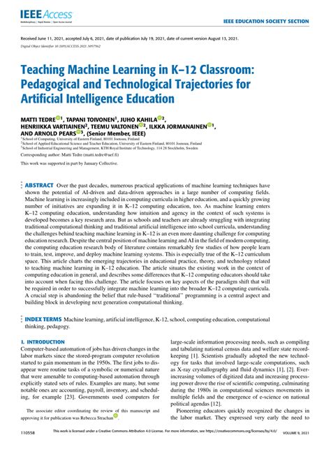 Pdf Teaching Machine Learning In K 12 Classroom Pedagogical And Technological Trajectories