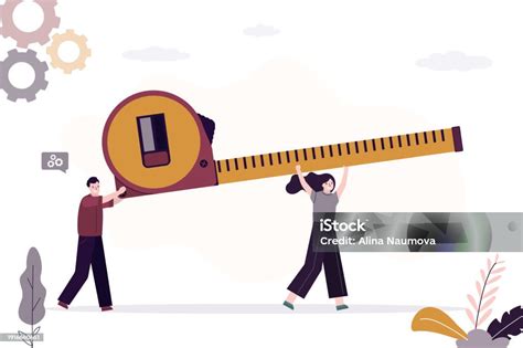 Smart Business People Carry Giant Measuring Tape To Measure And Analyze