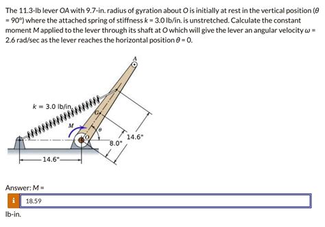 Solved The 11 3 Lb Lever Oa With 9 7 In Radius Of Gyration About O Is