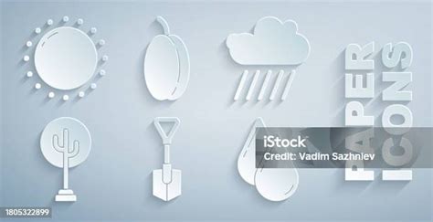세트 삽 비와 구름 나무 물방울 매화 과일 및 태양 아이콘 벡터 0명에 대한 스톡 벡터 아트 및 기타 이미지 0명 3차원 형태 가루로 빻은 Istock