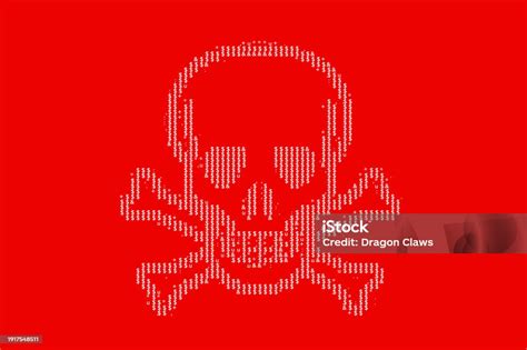 White Ascii Art Skull And Crossbones Symbol On Red Background Illustration Of The Concept Of
