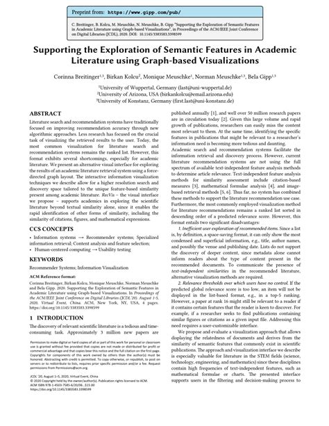 Pdf Supporting The Exploration Of Semantic Features In Academic Literature Using Graph Based