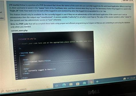 Solved 110 Marlol Below Is A Portion Of A Php Document That
