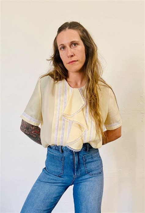 Vintage Blouse Ruffle Front Gem