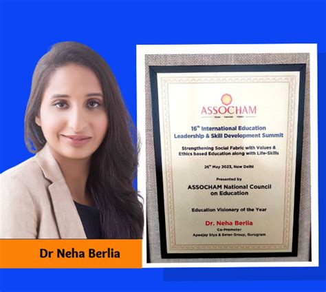 Dr Neha Berlia Wins ‘education Visionary Of The Year Award By Assocham Apeejay Newsroom