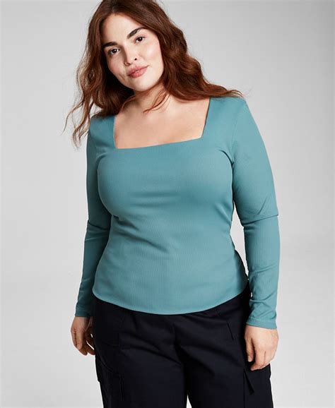 And Now This Trendy Plus Size Square Neck Long Sleeve Top Macys