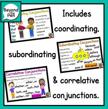 Conjunctions Posters And Bookmarks Coordinating Subordinating And
