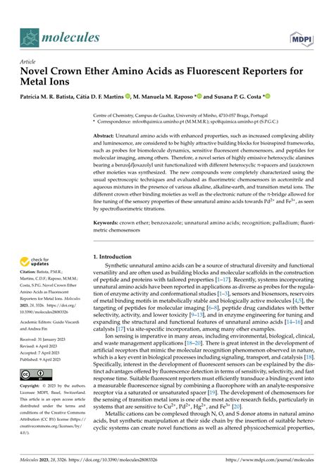 Pdf Novel Crown Ether Amino Acids As Fluorescent Reporters For Metal Ions
