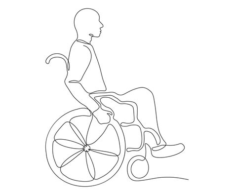 A Person Is Sitting In A Wheelchair Hand Drawn Continuous Mono Line One Line Art Contour