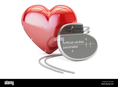 Artificial Cardiac Pacemaker With Red Heart 3d Rendering Isolated On White Background Stock