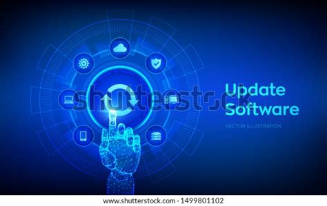 Update Icon In Robotic Hand Upgrade Software Version Concept On Virtual Screen Computer Over 5