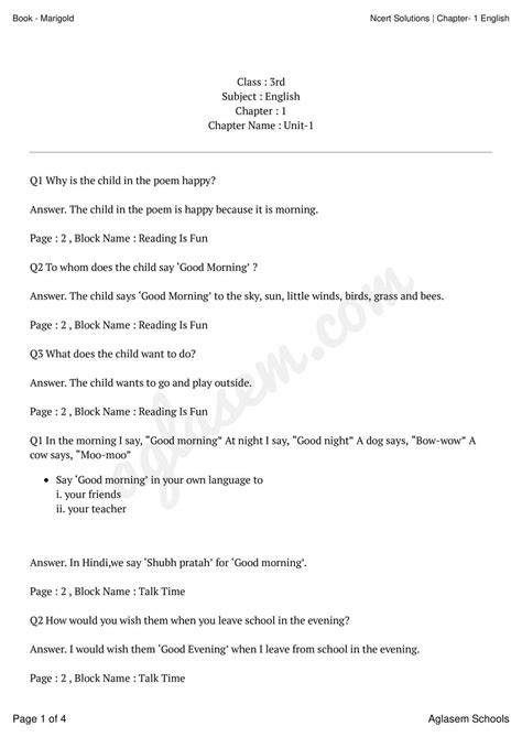ncert solutions 2025 class 3 english chapter 1 good morning the magic