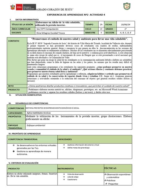 SesiÓn De Aprendizaje 1° Microsoft Word Elaboramos Una PirÁmide