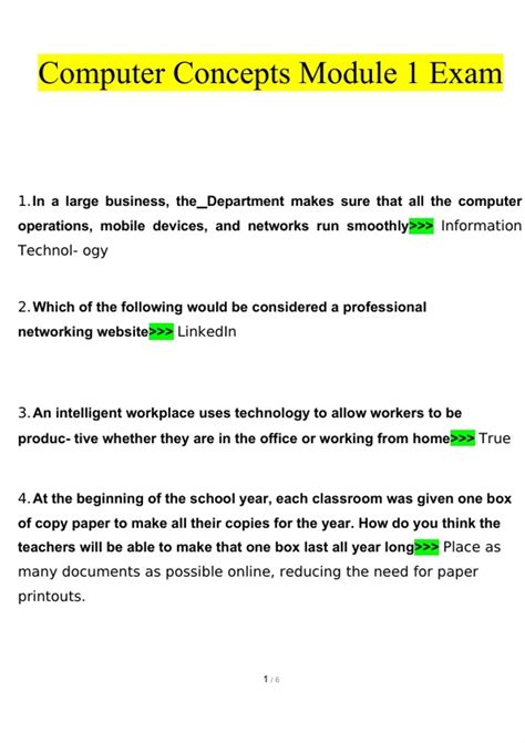 Computer Concepts Module 1 Exam Questions And Answers Latest Correct